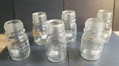 6 Pyrex 1395 100ml Round Graduated Media Storage Bottles Without Caps ...