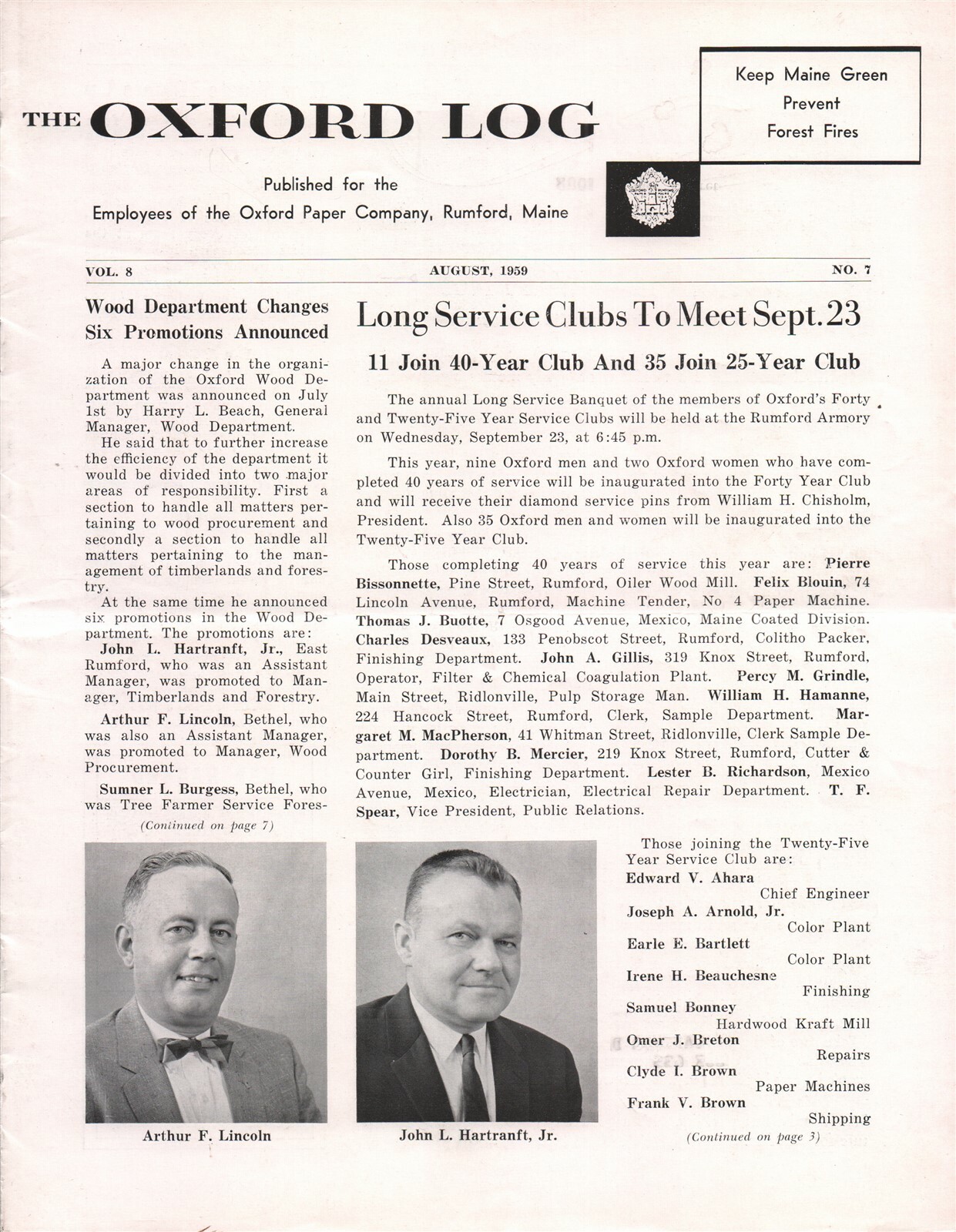 Oxford Paper Company Rumford, Maine The Oxford Log 1959 August Free ...