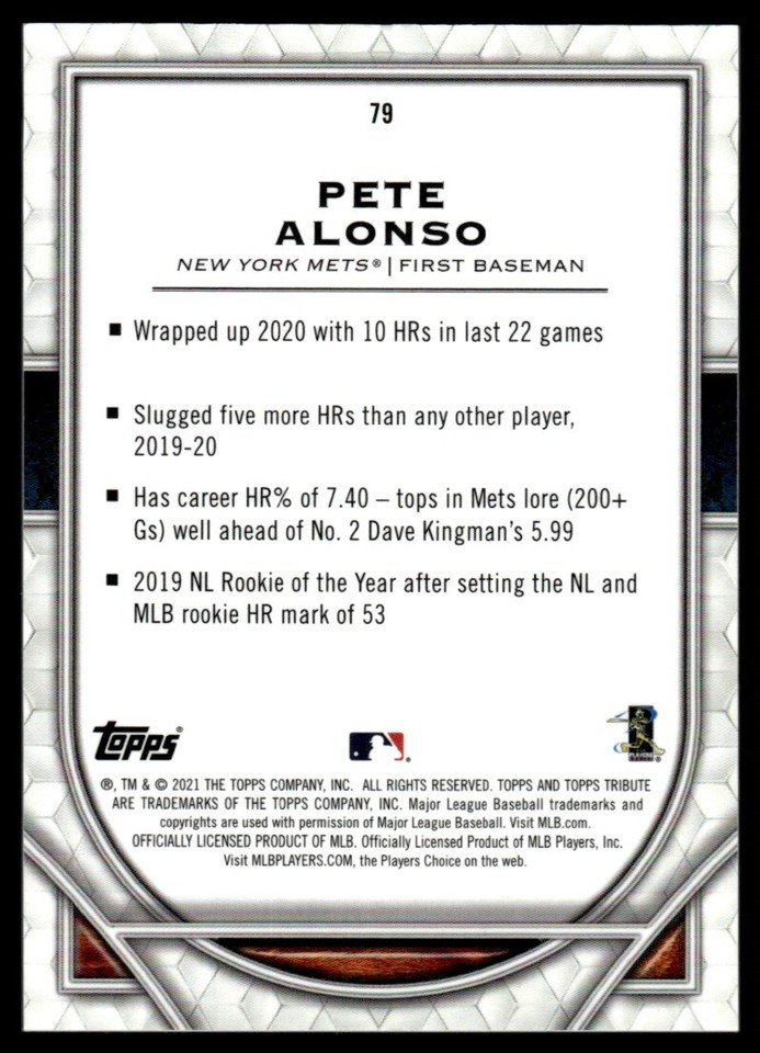 2021 Topps Tribute Purple Pete Alonso 15/50 New York Mets #79 | eBay