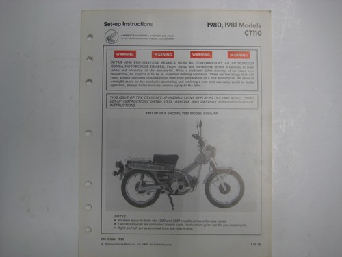 OEM Honda 1980-81 CT110 Dealer Setup Instructions (35 Pgs) | eBay