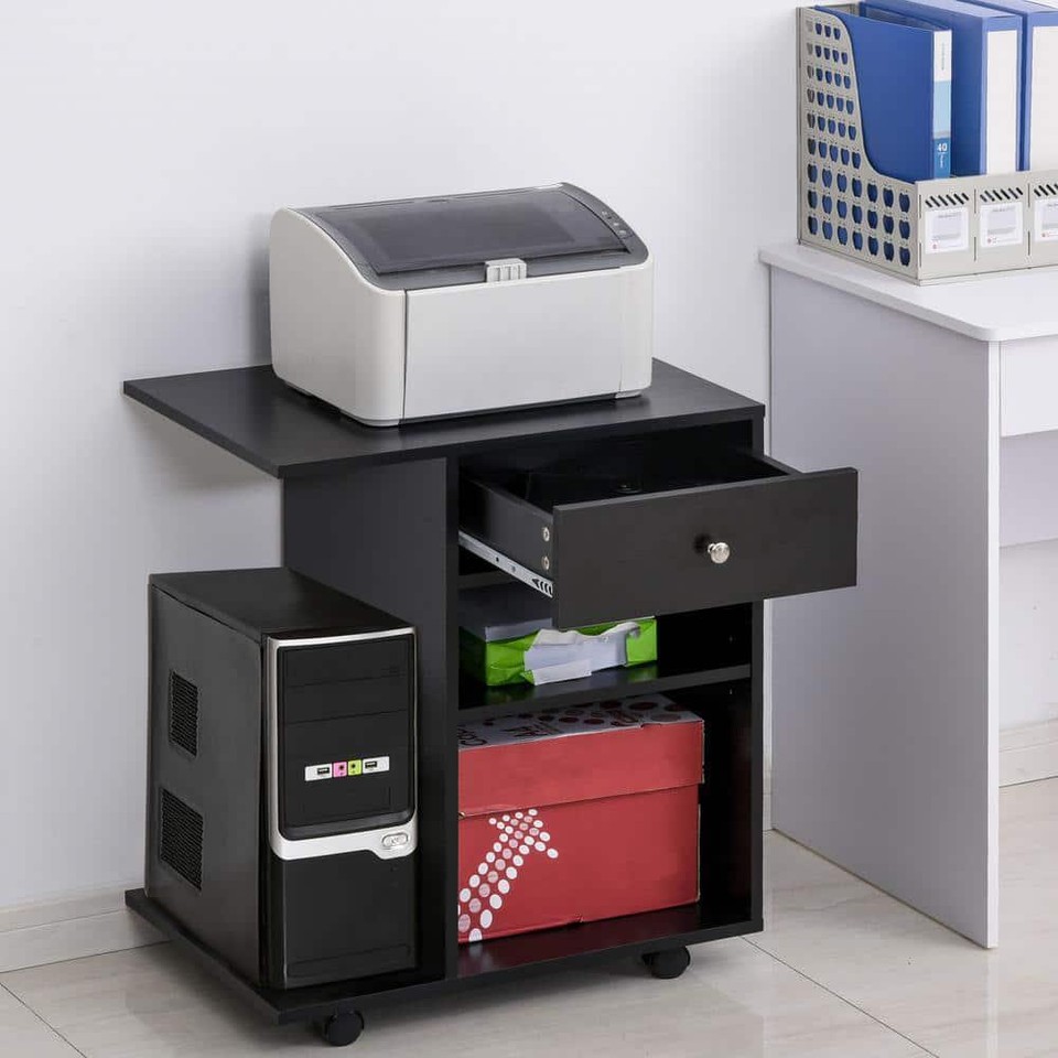 Vinsetto File Cabinet Cart W/Wheels+Adjustable Shelf+Drawer and CPU ...