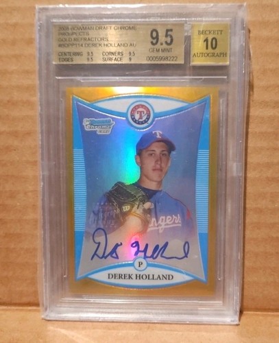 2008 Bowman Chrome Derek Holland Gold Refractor Auto Rookie Bgs 9.5 /50 ...