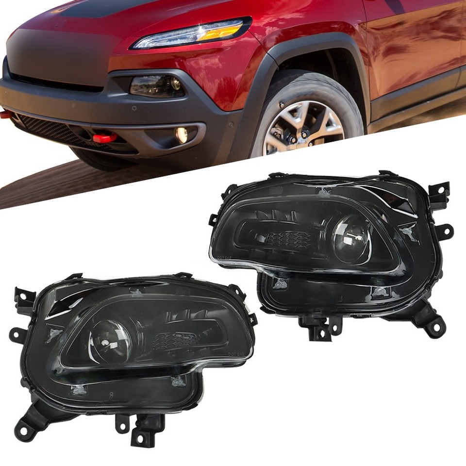 Front Headlights Headlamps Left + Right Side Clear For Jeep Cherokee ...