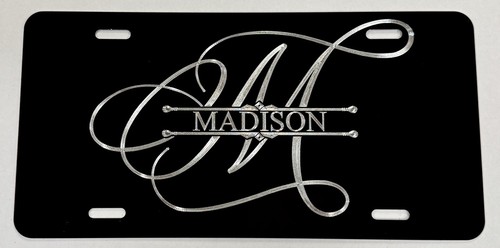 Engraved Custom Monogram Name Car Tag Diamond Etched Metal License ...
