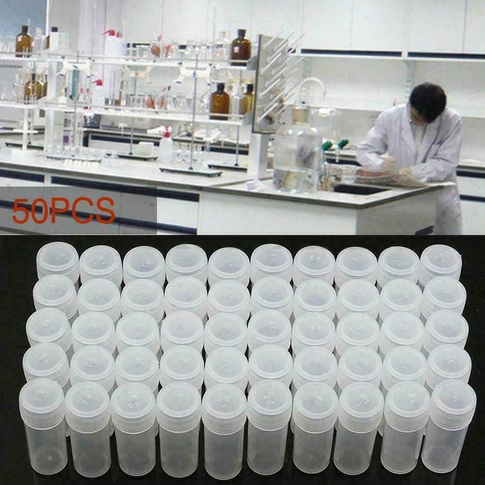 50Pcs 5ml Volume Plastic Small Bottle Vial Storage Container Sample ...