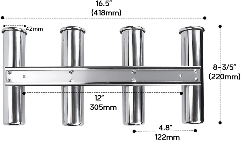 Wall-Mounted Fishing Rod Holder for Boats 4 Tube Stainless Steel Rod ...