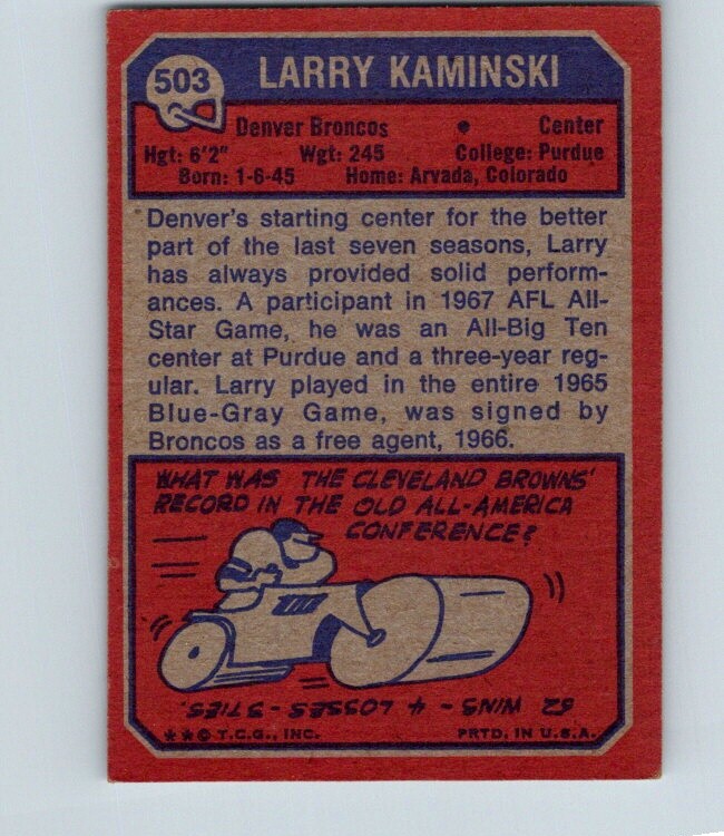 1973 TOPPS FOOTBALL #503 LARRY KAMINSKI NRMT GU | eBay