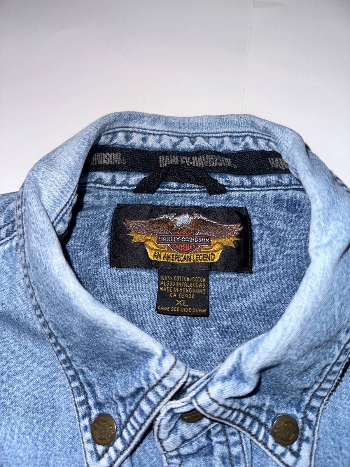 Y2K Harley Davidson Denim Snap Button Down Blue Colla… - Gem
