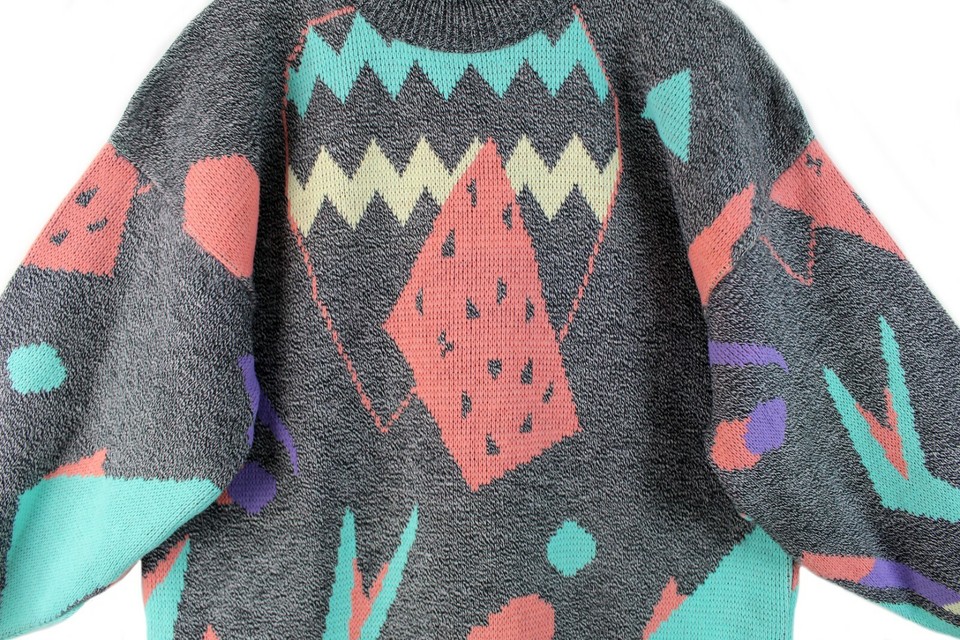 80s 90s Geometric vintage oversized sweater pullover jumper women's S M ...