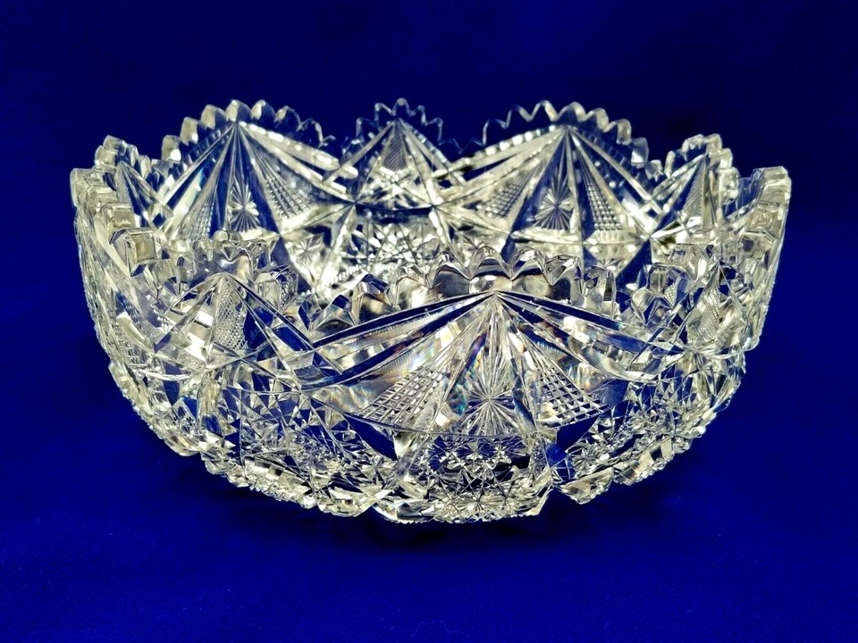 Antique APB AMERICAN BRILLIANT CUT Glass Berry Bowl "COLONNA" Signed ...