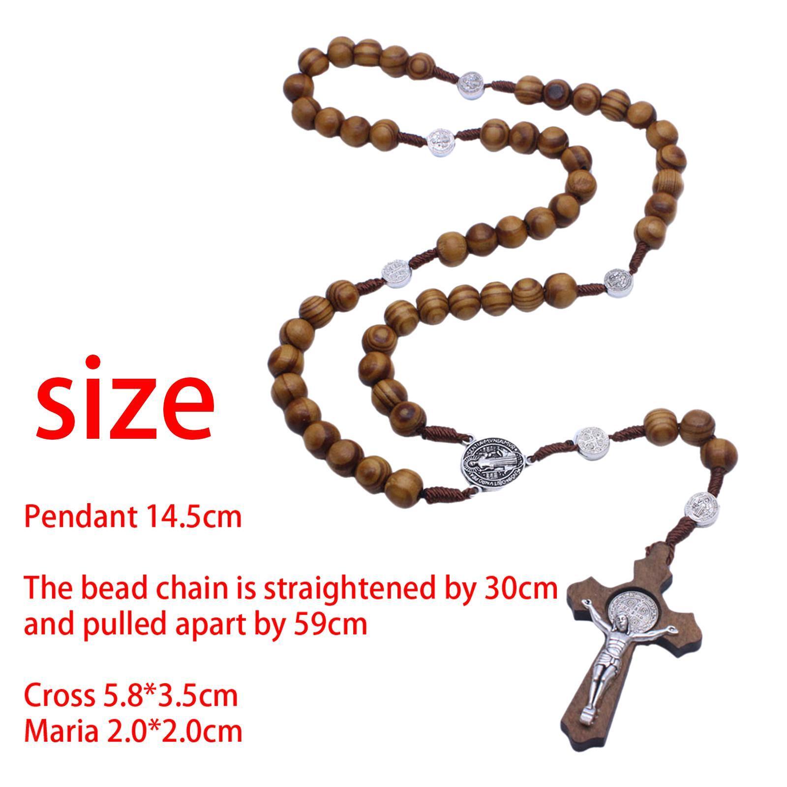 Rosary Cross Necklace Wooden Rosaries for Men Women Decor Rosary Medal ...