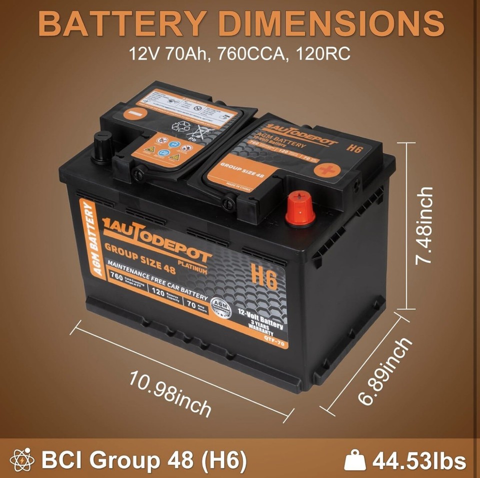 BCI Group 48 Car Battery ,12v 70Ah Size H6 Automotive Battery Premium ...