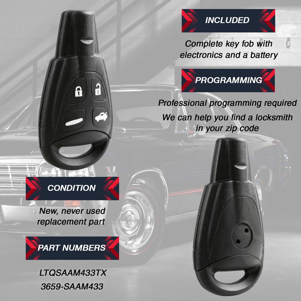 2 Remote Key Fob for 2003 2004 2005 2006 2007 2008 2009 Saab 9-3 ...