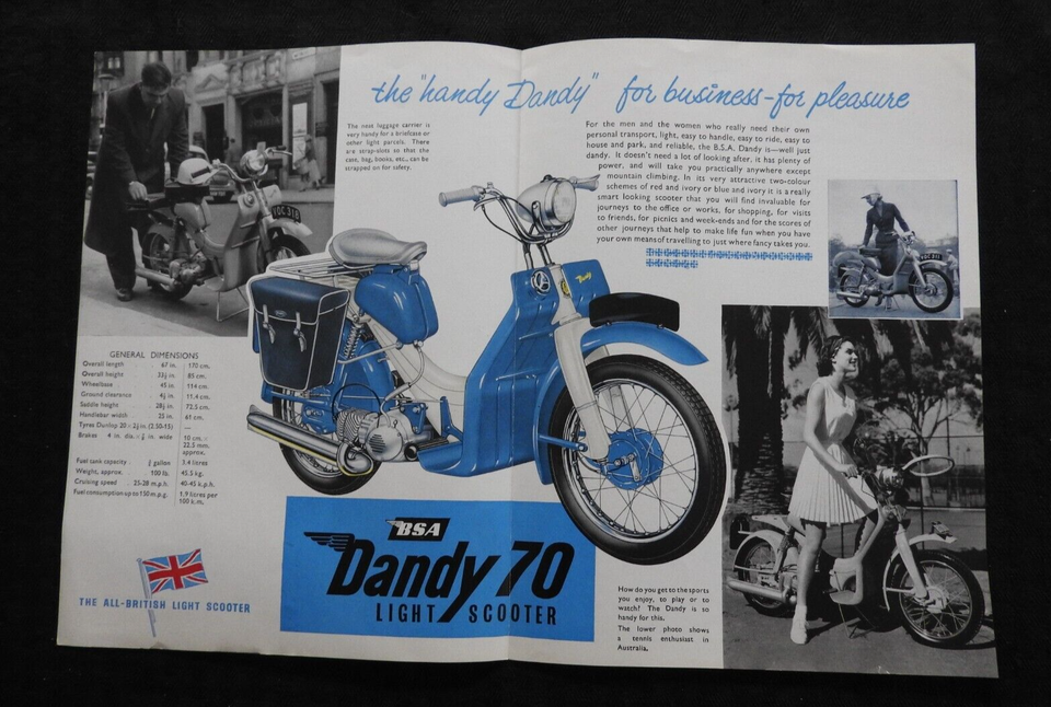 1959 BSA Model "Dandy 70" Scooter Motorcycle Sales Brochure Women ...