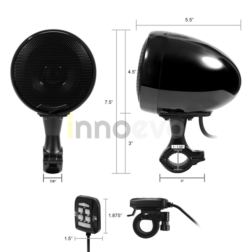 600W Motorcycle Bluetooth Wireless Speaker USB Audio System Stereo ATV ...