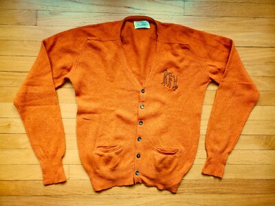 VTG 70s Thane Wool Cardigan Sweater Orange Mens Sz M Button Front USA ...
