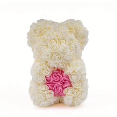 Always and Forever Rose Flower Teddy Bear - Rice White w/ Powder Pink ...
