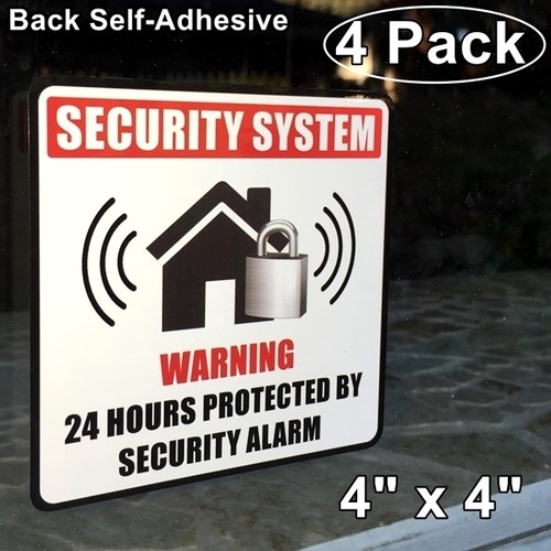 4 Home Security Burglar Alarm System Window Door Warning Vinyl Sticker ...