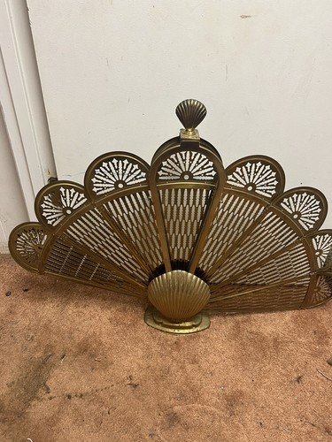 Vintage Brass Clam Shell Peacock Fireplace Screen Coastal Nautical ...