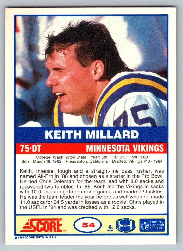 1989 Score #54 Keith Millard NEAR MINT | eBay