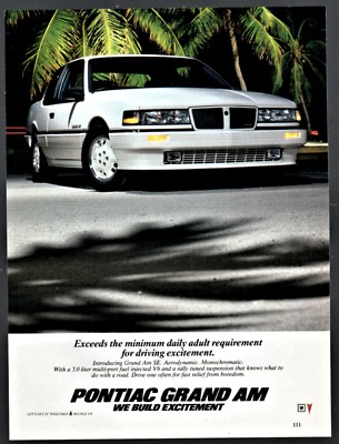 1986 PONTIAC Grand Am SE White Car Photo AD | eBay