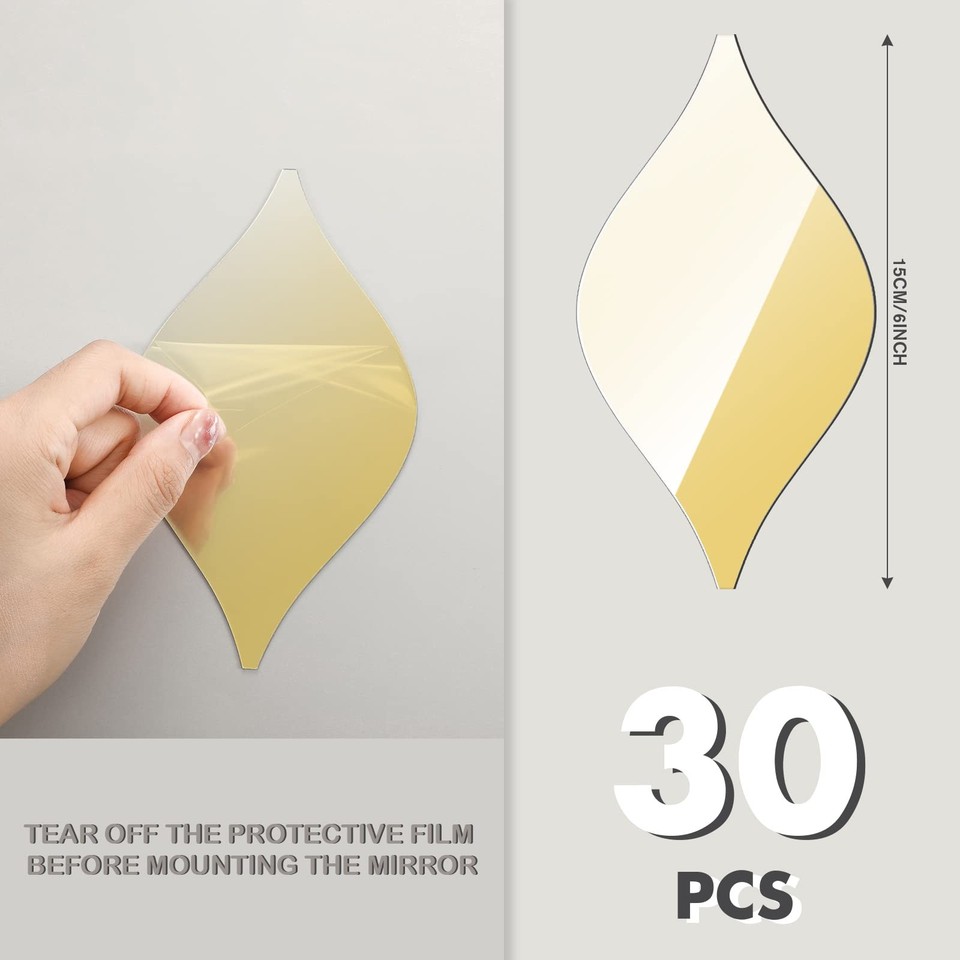 30 Pcs Mirror Wall Stickers Decor Acrylic 3D Tear Drop Decorative ...