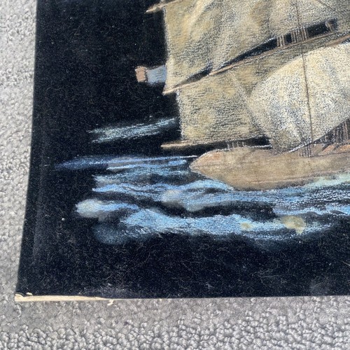 Vintage BLACK VELVET PAINTING Clipper Ship wall art mid century modern ...