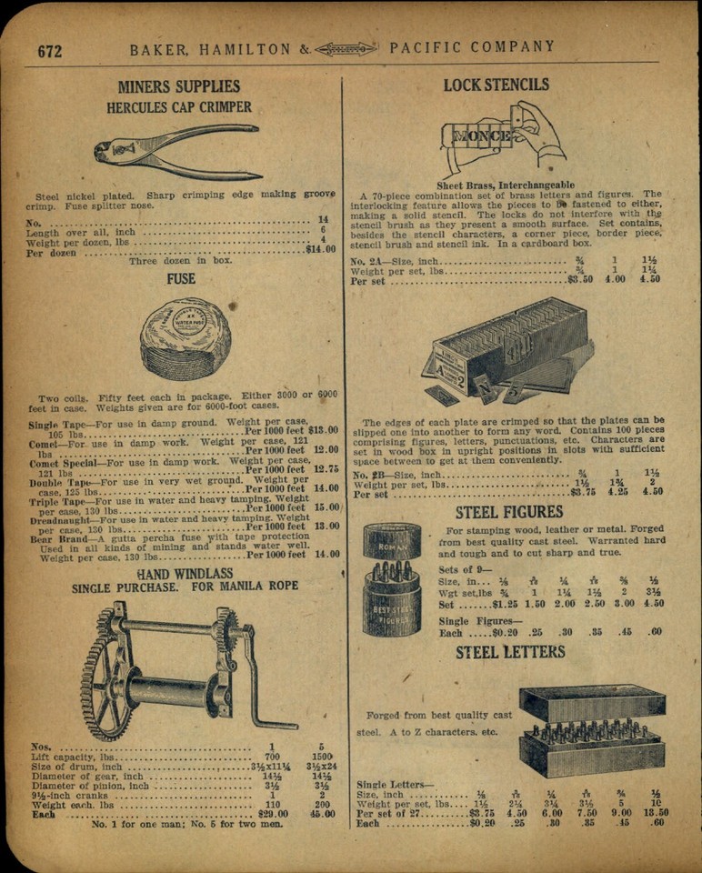 1920 PAPER AD Miners Hard Boiled Cap Gold Pan Mortar Pestle Hand ...
