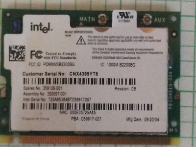 Compaq Presario x1000 nc4400 Laptop WIFI WIRELESS CARD 359106-001 ...