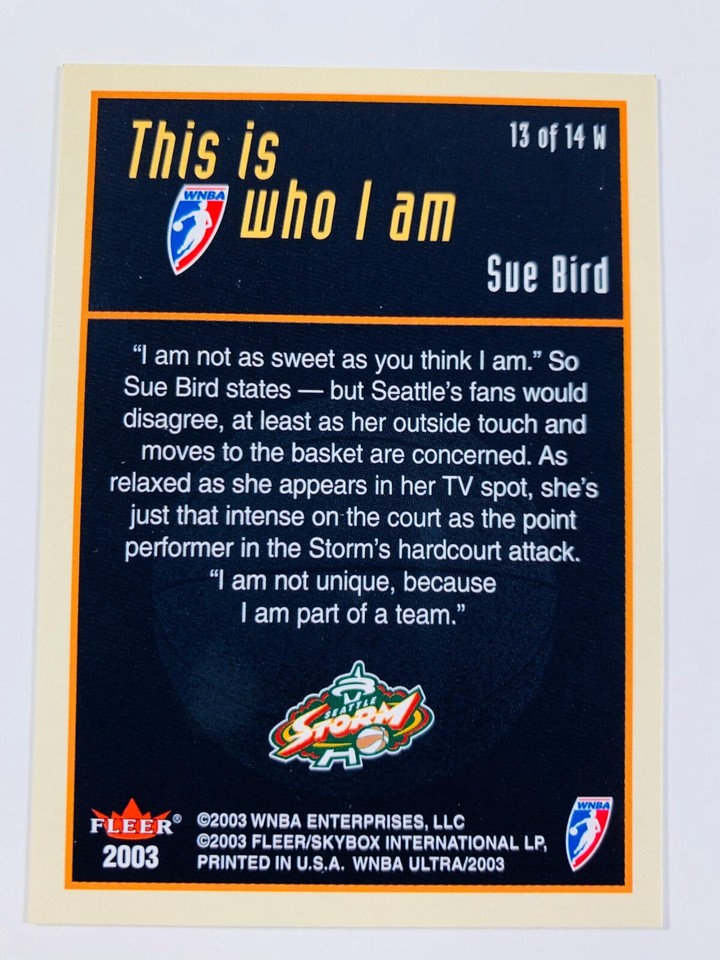 Sue Bird RC 2003 Fleer Ultra WNBA This Is Who I Am Rookie Card #13 ...