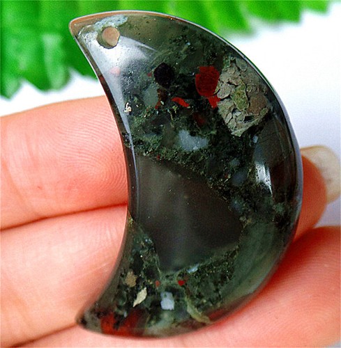 40x20x8mm Natural Red and Gray Africa Bloodstone Reiki Moon Pendant ...