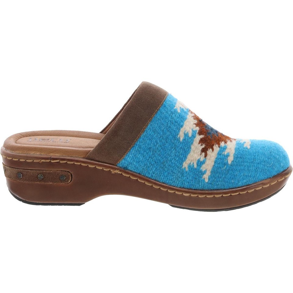 Born Womens BANDY Blue Printed Leather Clogs 7 Medium (B,M) BHFO 8847 ...