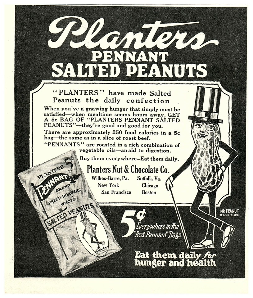 PLANTERS PEANUTS Mr Peanut Pennant Food Snack Nuts Baking ORIGINAL ...