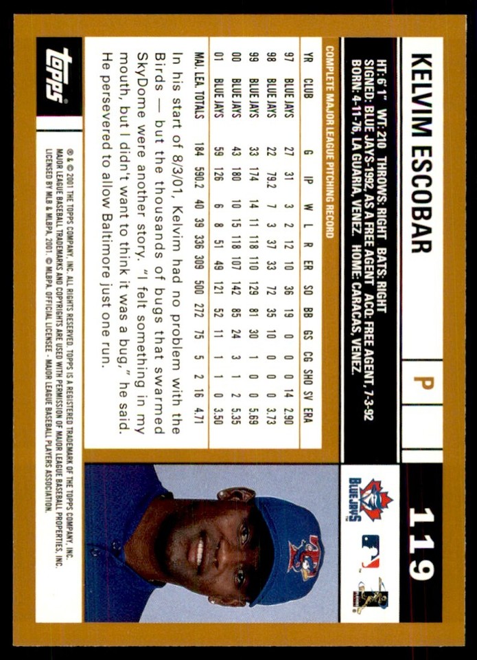 2002 Topps Baseball Card Kelvim Escobar C Baseball Cards #119 | eBay