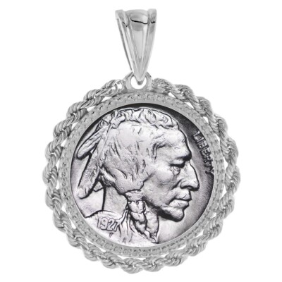 925 Sterling Silver Rope Edge Nickel Coin Bezel 22mm Illusion Diamond ...