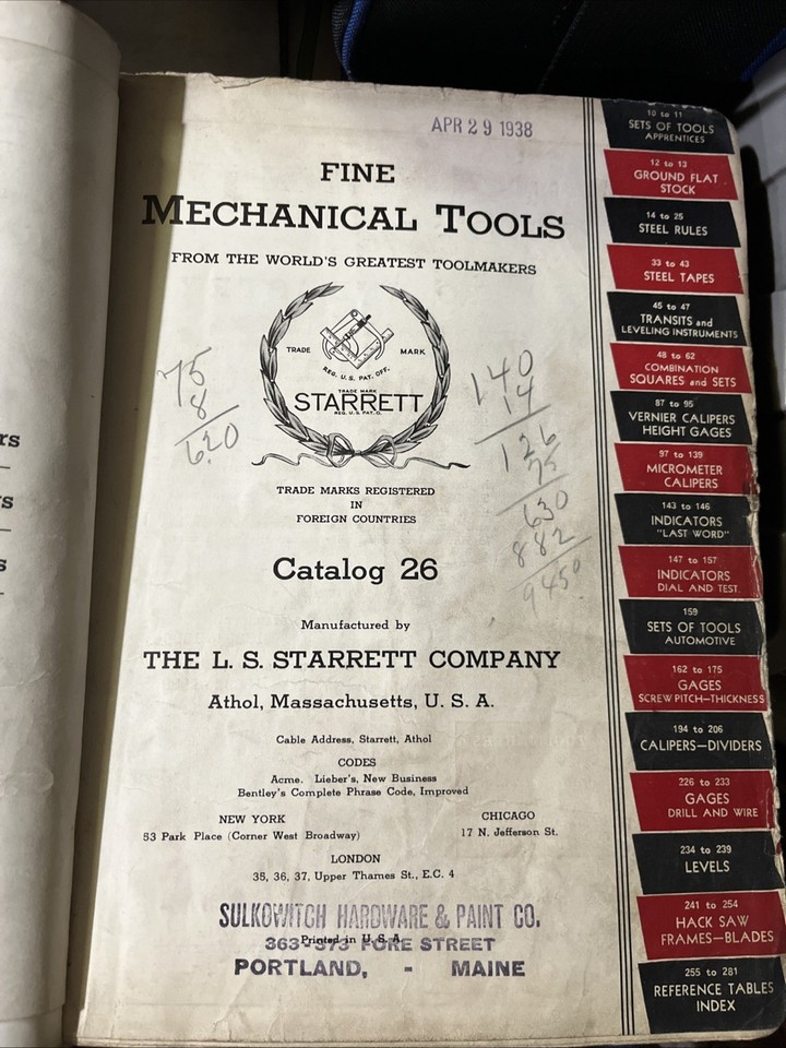 *RARE* Starrett Precision Tools, Catalog 26, 1938, Embossed HC edition ...