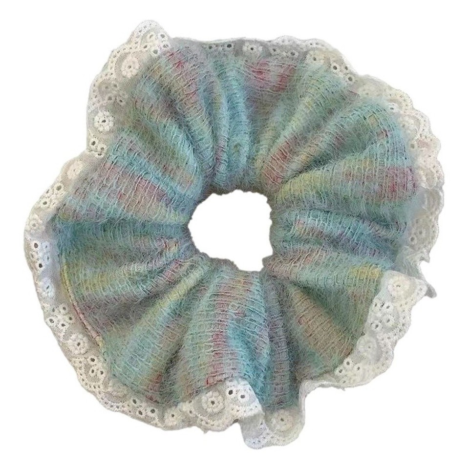 Fresh Sweet Rainbow Lace Hair Scrunchies Korean Style Elastic Hair Ties ...