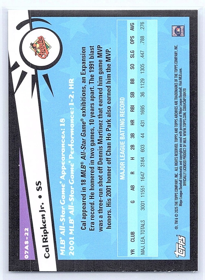 2025 Topps Archives #07AS-22 Cal Ripken Jr. 2007 Topps All-Stars | eBay