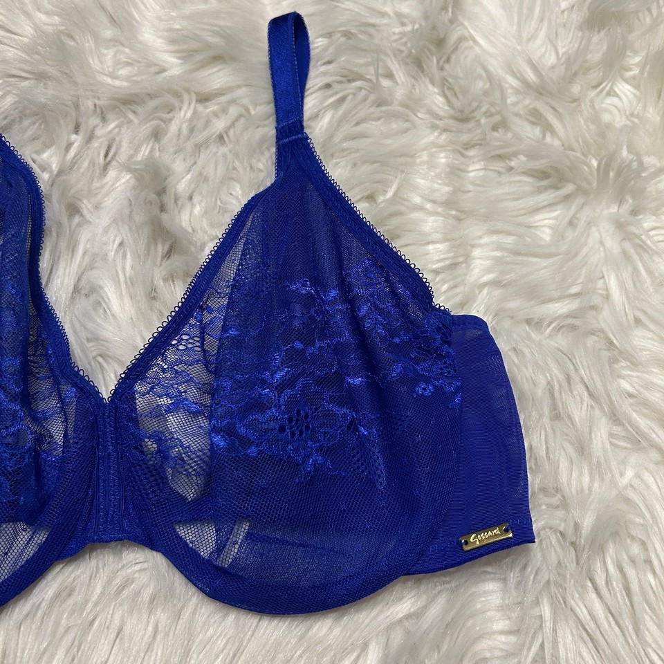 Gossard 34G Bra Blue Glossies Lace Underwire Back Closure Sheer Unlined ...