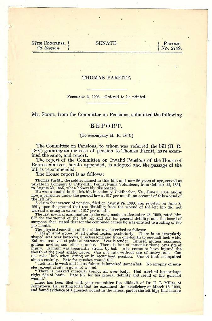 Cmtes. Pensions Re: Thomas Parfitt Disability Pension increase Request ...