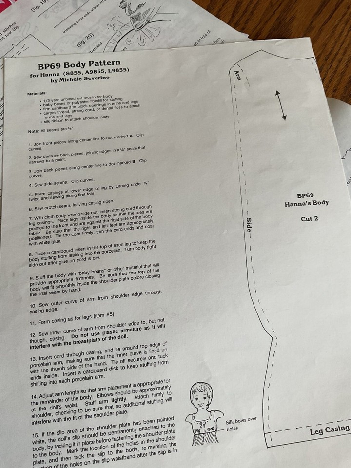 Body Pattern For Hanna Seeley's Dollmaker's Pattern BP69 18.5” Doll | eBay