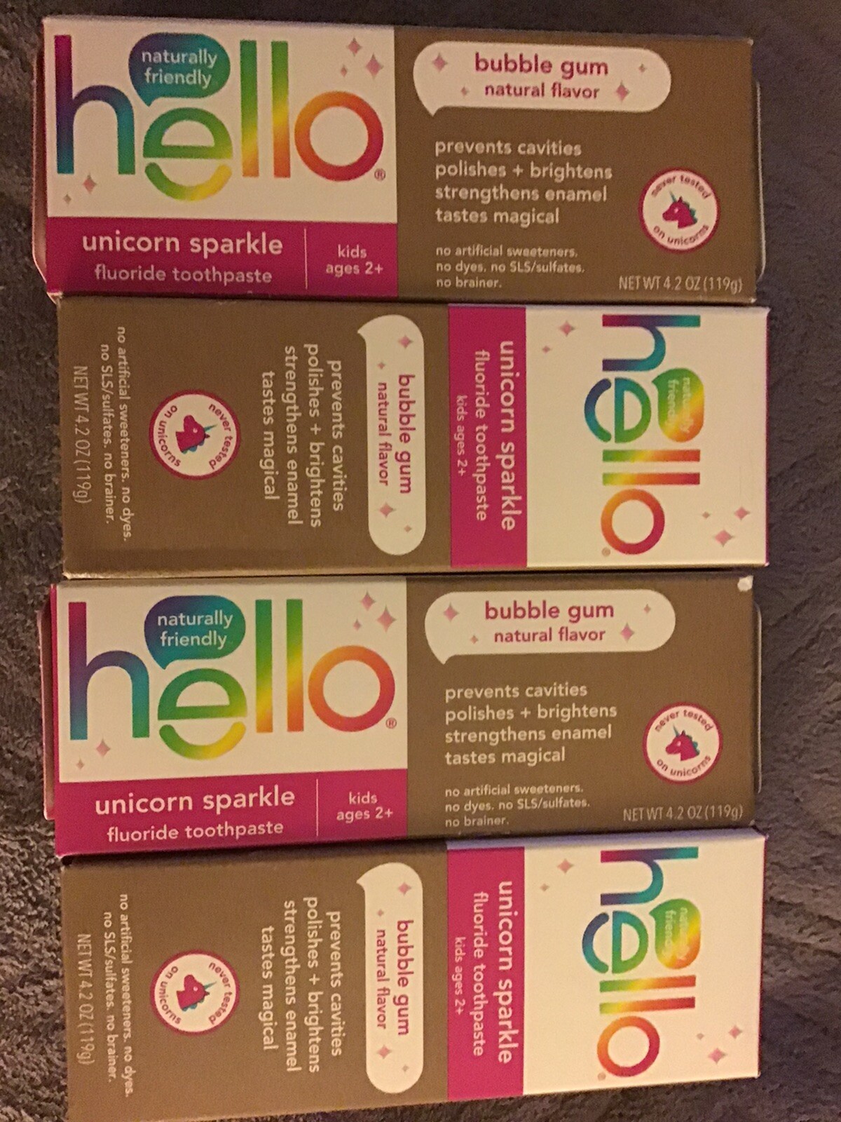 Hello Kids Unicorn Sparkle Toothpaste Bubble Gum Flavor 4.2 oz Lot Of 4 ...