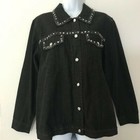 The Quacker Factory Rhinestone Studded Black Denim Jacket 100% Cotton ...