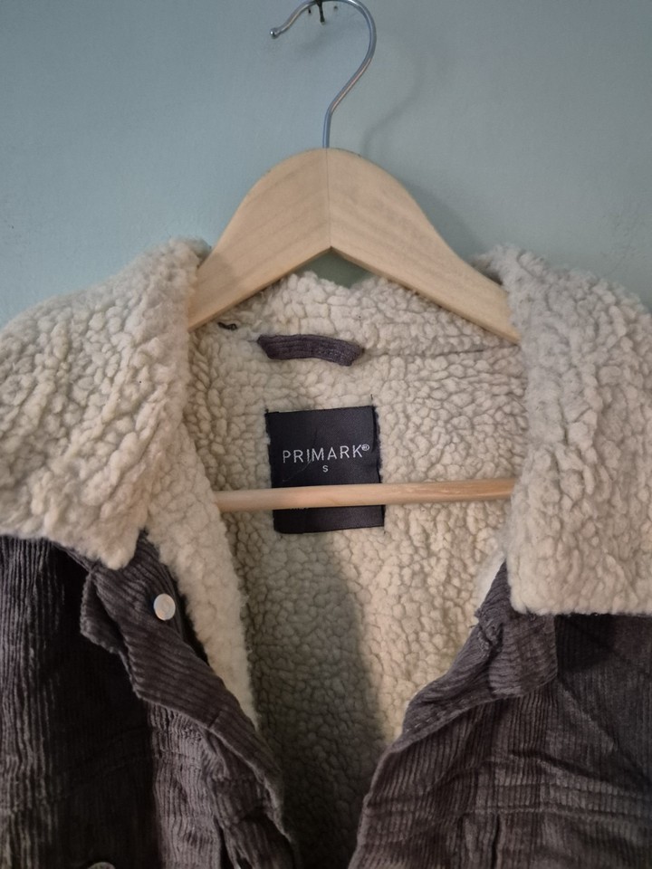 Primark Mens Fleece Lined Grey Corduroy Jacket Coat size S Small | eBay UK