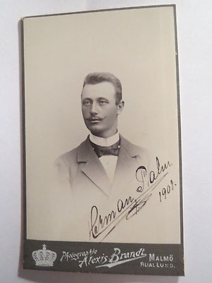 Malmö - Filial Lund - 1901 - Herr Herman Palm im Anzug / CDV Schweden ...