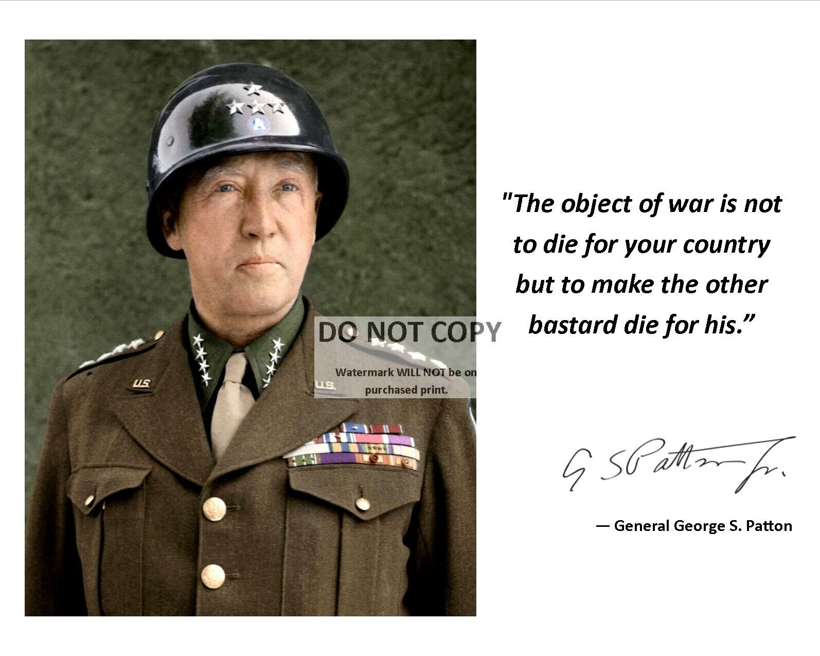 GENERAL GEORGE S. PATTON QUOTE W/ FACSIMILE AUTOGRAPH - 8X10 PHOTO (PQ ...
