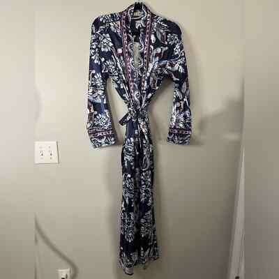 Free People Intimately Blue and Purple Floral Printed Long Satin Effect ...