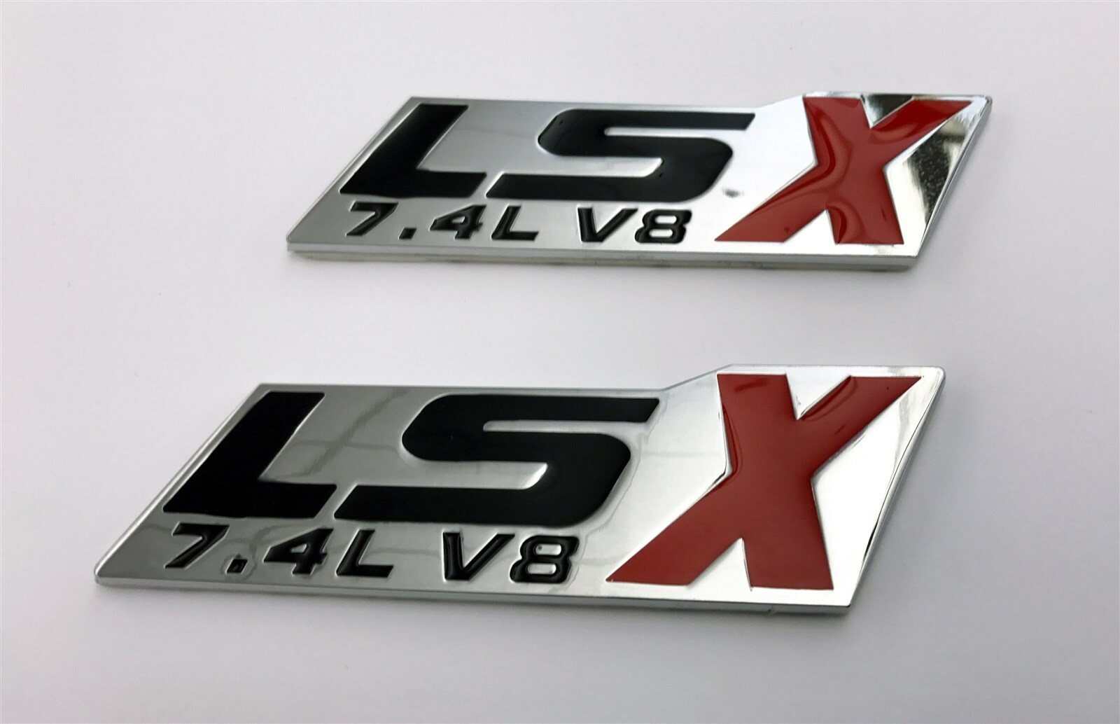 PAIR NEW LSX 7.4L V8 EMBLEMS BLACK CHROME RED 3.75" X 1.25" | eBay