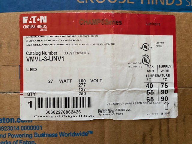 EATON CROUSE-HINDS CHAMP SERIES VMVL-3-UNV1 27W LED (NEW) | eBay