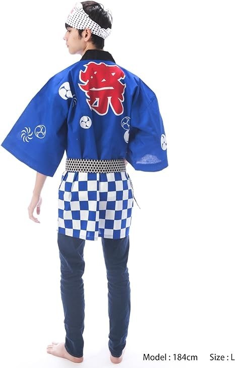 Matsuri Happi Coat Blue 3pcs. Set Japanese Festival Kimono Jacket M/L ...
